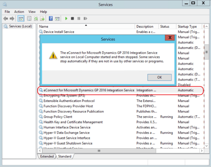 eConnect Integration Service Will Not Start, What Now?- Njevity